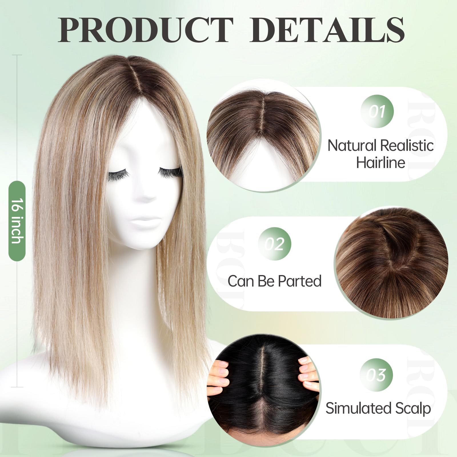 starluck 16 inch Hair Toppers for Women 9"*9" Large Base Real Human Ha ...